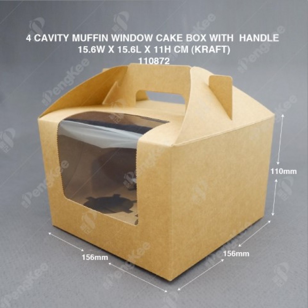 4 CAVITY MUFFIN WINDOW CAKE BOX WITH HANDLE (15.6(W)*15.6(L)*11(H)CM ...
