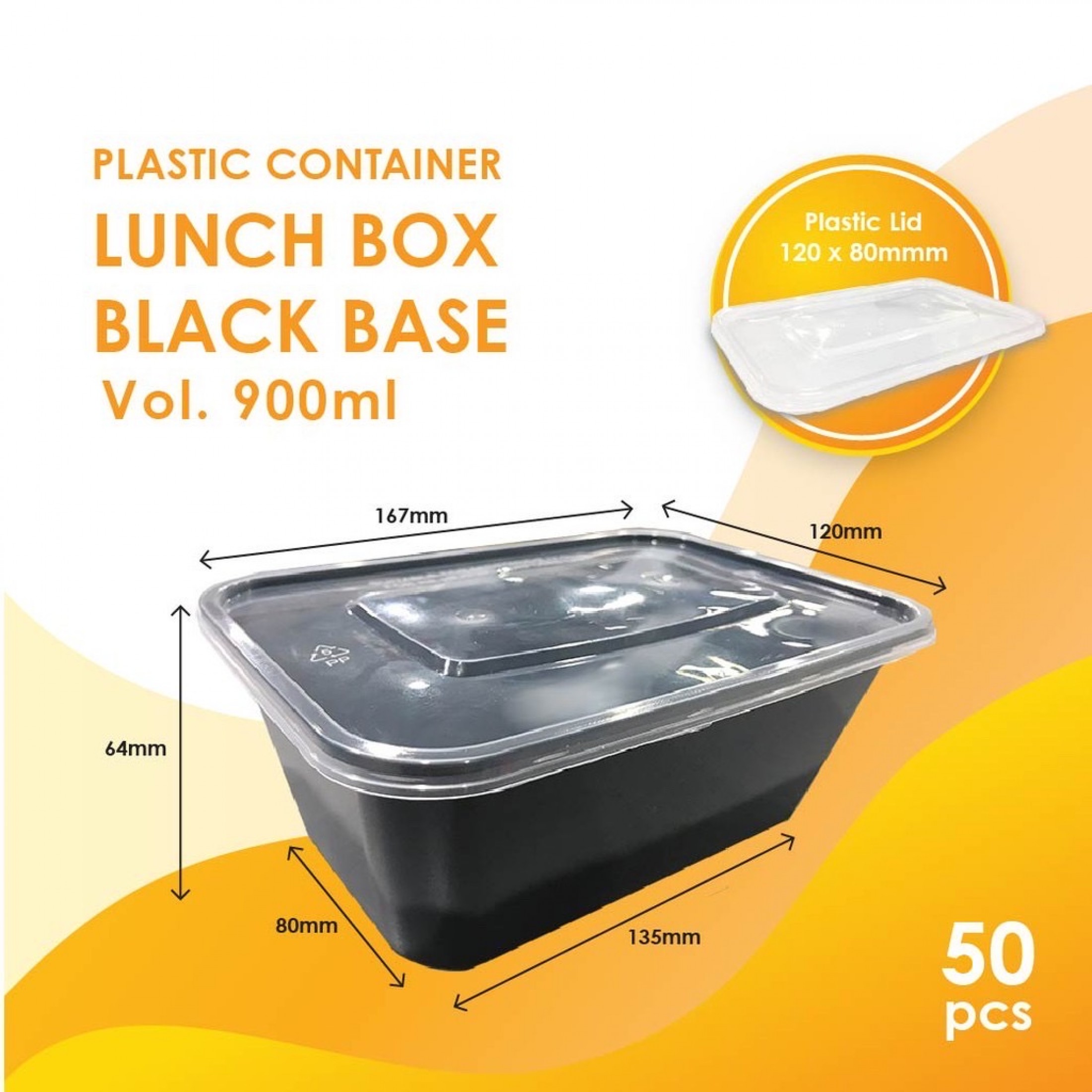 Plastic container lunch box 900ml black (rectangular) ya387 (cm) (50's ...
